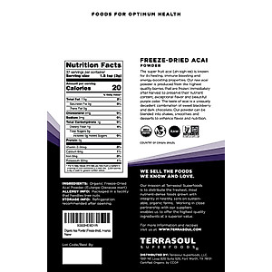 Terrasoul Superfoods Organic Acai Berry Powder, 4 Oz, Freeze-Dried for Freshness, Omega Fats Boost for Smoothie Bowls, and Antioxidant-Packed Superfoods Recipes