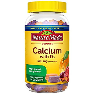 Nature Made Calcium Gummies 500 mg Per Serving with Vitamin D3, Dietary Supplement for Bone Support, 80 Gummies, 40 Day Supply