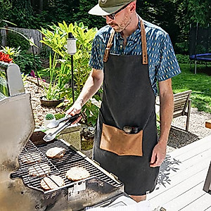 Foster & Rye Grilling Apron with Pocket, Canvas Apron for Men with Adjustable Strap, BBQ & Grill Accessories for Indoor & Outdoor Cooking, 35" x 26.75", Black