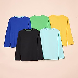 Amazon Essentials Boys' Long-Sleeve T-Shirts, Pack of 5, Black/Blue/Yellow, Large