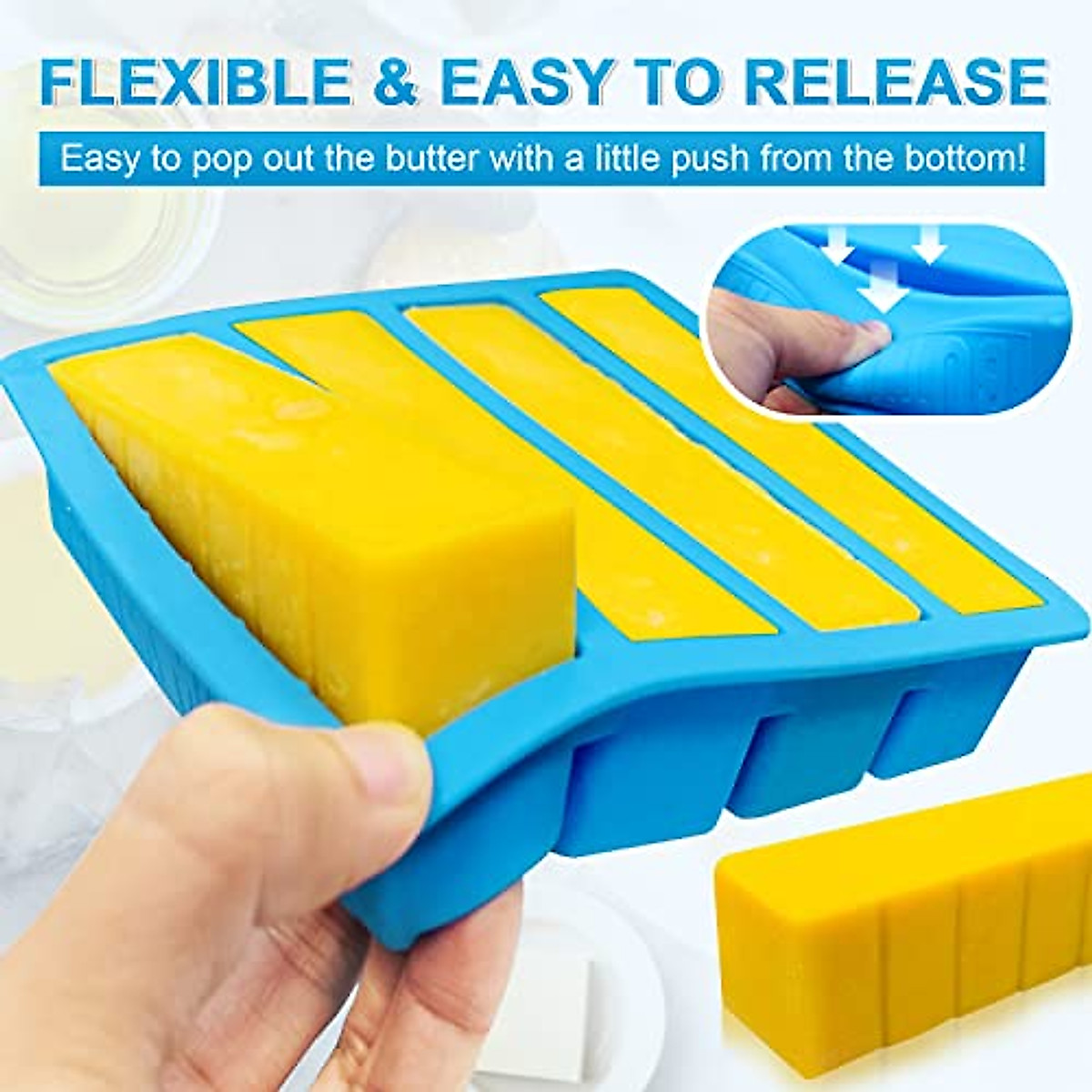 Silicone Butter Mold with Lid, Walfos Non-Stick Butter Tray Fits Standard Butter Stick Size, Large Cavity Butter Maker Holds 8 Tablespoons Butter, Ideal For Butter, Soap Bar, Energy Bar, Cake, 2 Pack