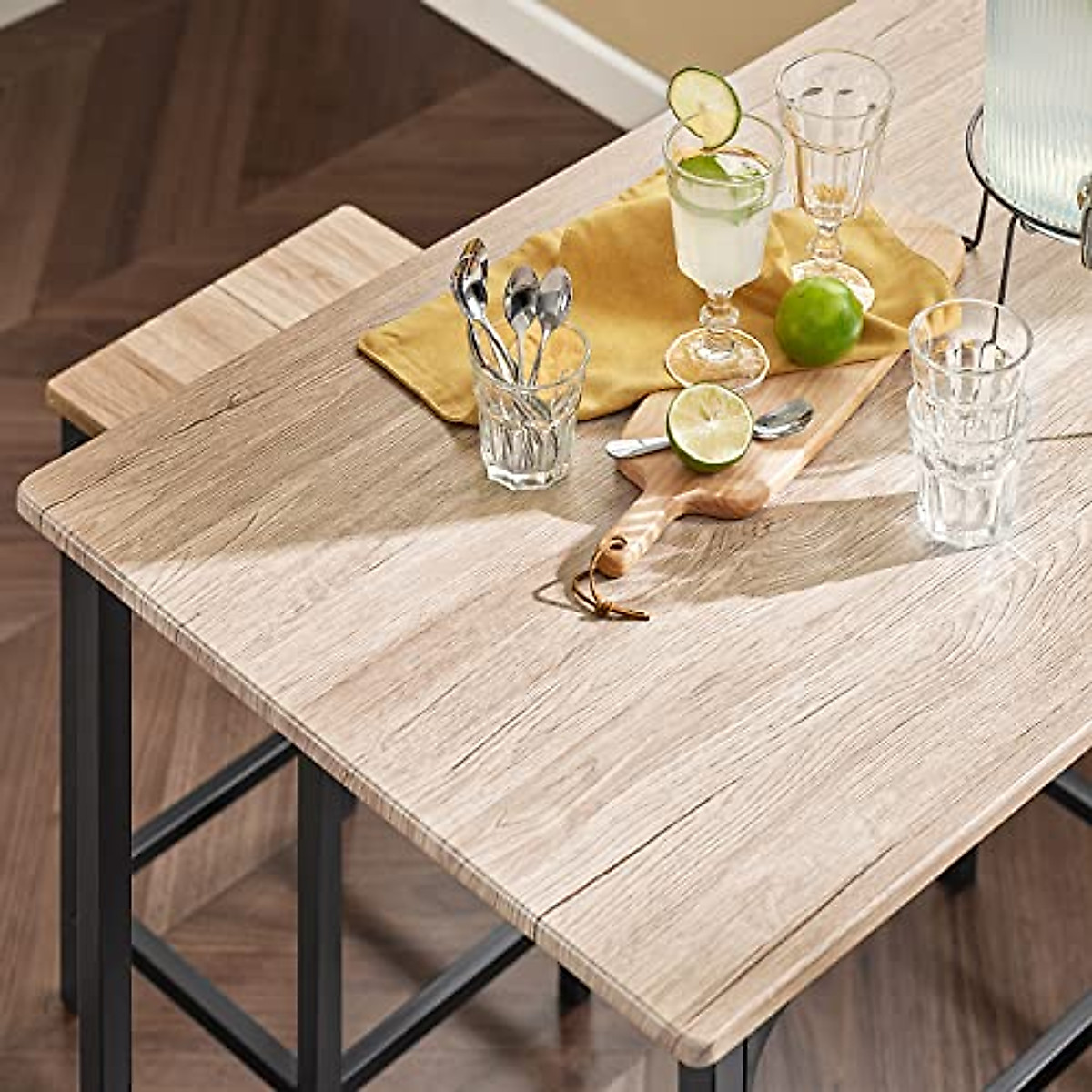 Haotian Bar Set-1 Bar Table and 4 Stools, Home Kitchen Breakfast Bar Set Furniture Dining Set-OGT11 (Natural)