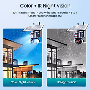 anicanon Solar Security Cameras Wireless Outdoor,Remote 2K WiFi 360° View Wireless Solar Powered Cameras for Home,PIR Motion Sensor Flood Light with Siren,Color Night Vision