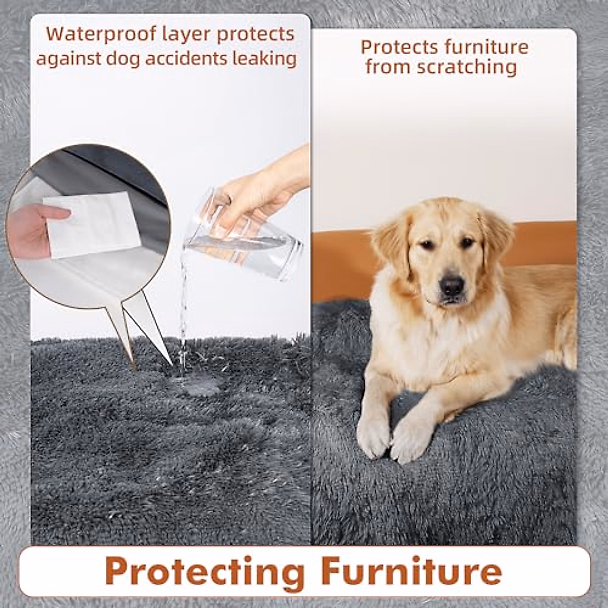 Mora Pets Dog Couch Bed for Furniture Protector Waterproof Dog Mat with Removable Washable Cover and Anti-Slip Bottom Bolster Plush Pet Sleeping Mattress for Large Medium Small Dogs