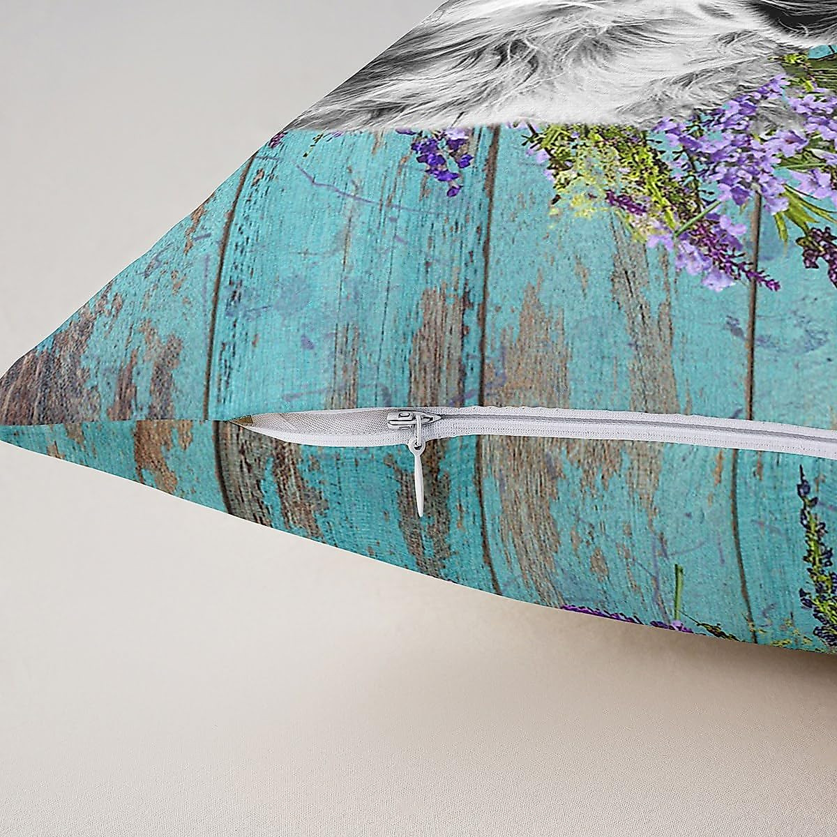 Rustic Farmhouse Wooden Board Pillow Cover Reversible Print for Bed or Sofa,Lavender Flowers Wreath Decorative Cushion Cover,Highland Cow Bull Cattle Couch Pillow Cover,Single Pack 24"x 24"