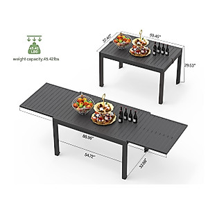 Domi 59" - 89" Expandable Patio Dining Table - Aluminum, Adjustable, Smooth-Sliding, Outdoor Furniture for 6-8 Person, Ideal for Backyard, Porch, Deck, Garden - Dark Brown,