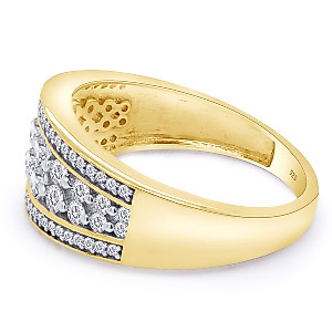 SAVEARTH DIAMONDS 0.70 Carat (Cttw) Round Cut Lab Created Moissanite Diamond Four Row Wedding Band Ring For Women In 14k Yellow Gold Over Sterling Silver (VVS1 Clarity) Size-4.5