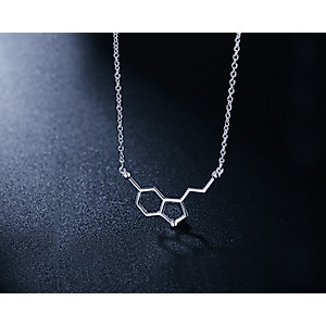 Happiness Serotonin Molecule Necklace For Women, Happy Serotonin Necklace, Science Jewelry For Women, Ideal Necklaces For Teacher, Professor, Chemistry Grad, And Science Lovers (Silver Tone)