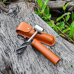 Survival Settlers Tool Hand Bushcraft Auger Drill, Manual Auger Wrench Scotch Eye Wood Drill Bit Outdoor Wood Peg and Hole Maker for Bushcrafting, Survival Wilderness Camping (Brown)