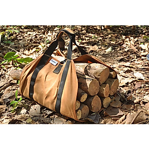 BCHWAY Firewood Carrier with Handles – Waxed Canvas Log Tote Zippers for Using as Shopping Bag - Wood Best Carrying at Home or Camping, Brown, Style A (FC-001)