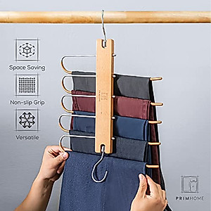 PRIM HOME Pants Hangers Space Saving - Wood Scarf Hangers for Closet Organizer - Jean Hangers Scarf Holder Closet Space Saving Hangers - Pants Rack Leggings Hanger Space Saver Closet Organization