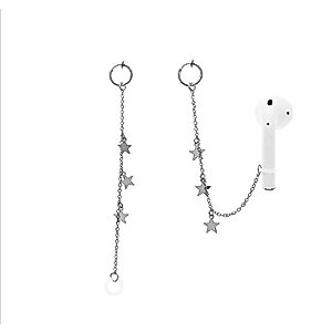 Creative Earphone Earring Strap String Rope Wirreless Headset Holder Anti-Lost for Airpods 1 2 Earbuds Ear Hook Accessories (Silver)