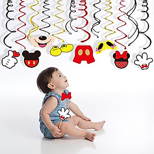 Kristin Paradise 30Ct Mickey Hanging Swirl Decorations, Mouse Party Supplies, Mickie Birthday Theme Decor for Kids Boy Girl Baby Shower, Clubhouse 1st Bday Favors Idea