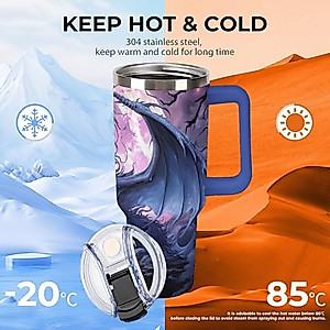 Purple Dragon 40 Oz Car Cup Stainless Steel Travel Mug Leak-Proof Insulated Tumbler with Handle Deep Blue-style