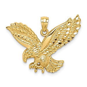 Solid 14k Yellow Gold Diamond-Cut Eagle Pendant Charm