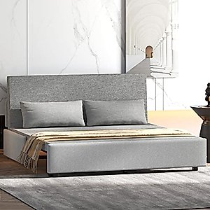 BALUS Convertible Pull Out Linen Sofa Bed, Modern Reversible Sleeper Sofa Couch for Living Room/Apartment/Loft,2 Pilliows &Matress (Grey, Twin)