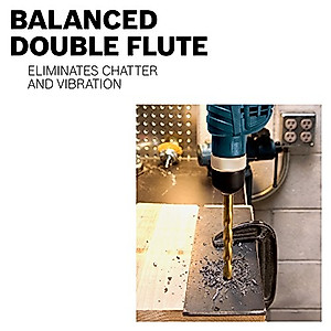 BOSCH TI4142 12-Piece 15/64 In. x 13-7/8 In. Titanium Nitride Coated Metal Drill Bit with 3/8 In. Reduced Shank for Applications in Heavy-Gauge Carbon Steels, Light Gauge Metal, Hardwood