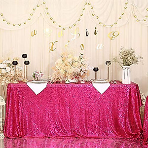 Eternal Beauty Sequin Tablecloth, 60x102 Rectangle Sequin Tablecloth for Party Cake Dessert Table Exhibition Events,Hot Pink