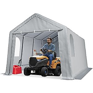 ACONEE Carport, 10x20 FT Heavy Duty Outdoor Storage Shed with Roll-up Zipper Door, Waterproof Storage Tent Shelter Outdoor Garage, Portable Car Canopy with All-Season Tarp for Motorcycle Garden Tools