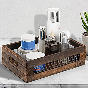 Dicunoy Set of 2 Rustic Nesting Boxes, Wooden Organizer Crates Basket, Small Decorative Wood Wire Containers with Handle for Countertop, Fruit, Veggies, Kitchen, Bathroom, Pantry Storage, Gift Basket