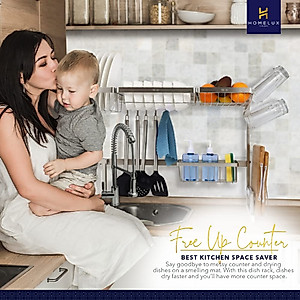 HOMELUX THEORY Over The Sink Dish Drying Rack Premium Stainless Steel. Adjustable Kitchen Rack. Above Sink Dish Rack Shelf Kitchen Counter Organizer Dishrack. 2 Tier (Silver, Adjustable)