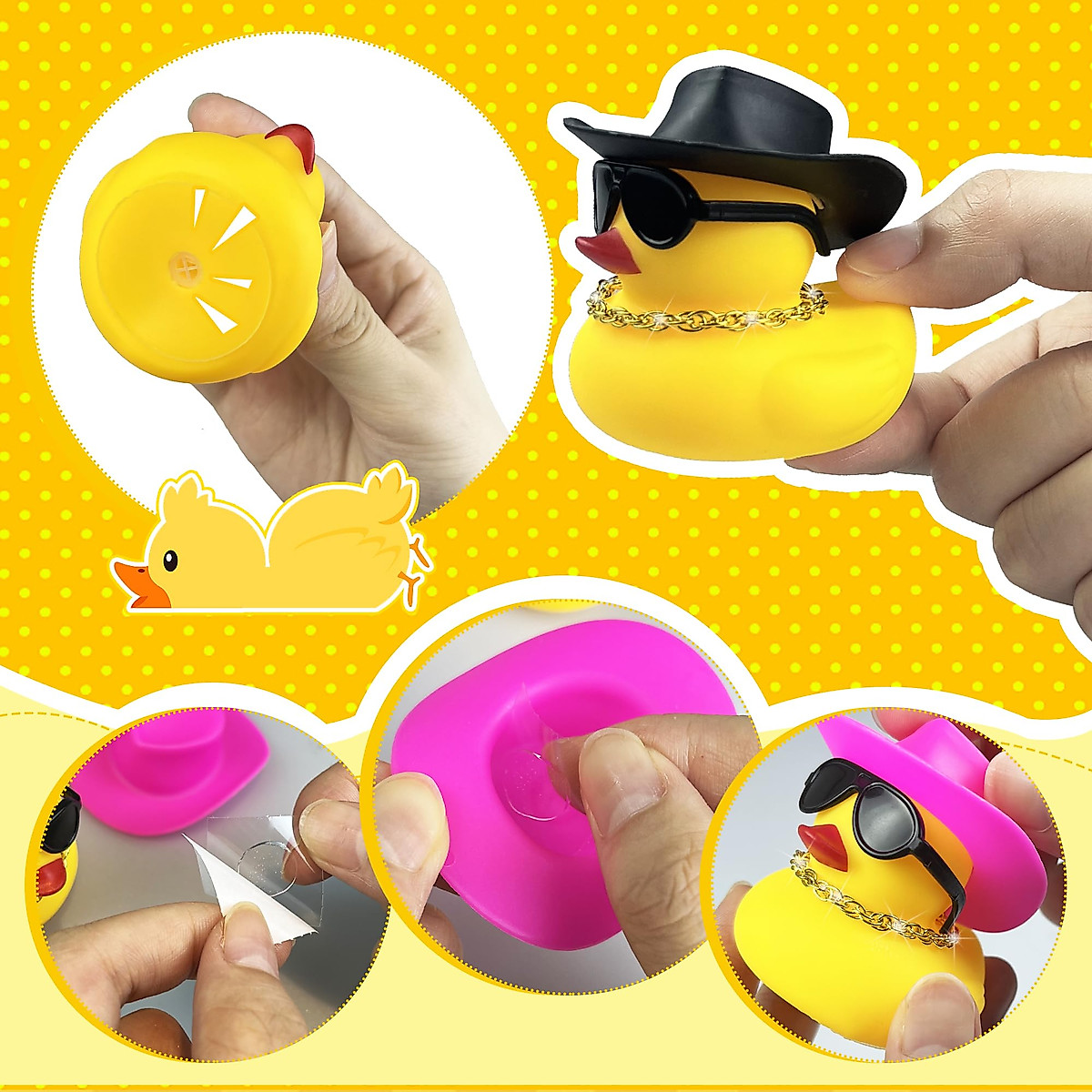 HAVAGDTM 24 Set Cowboy Rubber Duck with Mini Hat Necklace and Sunglasses Bath Duck Toy for Baby Shower Birthday Swimming Party Gift Favor Decorations