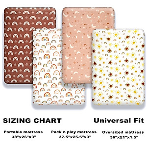 4 Pack N Play Sheets Mini Crib Sheets Boho Nursery Sheets Sunshine and Rainbow Desdign Neutral Unisex Fitted Baby N Play Sheets Mini Crib Sheets for Baby Boys or Girls (N Play Sheets)