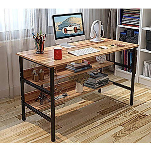 TOPYL 39inch Computer Desk with Bookshelf,Modern Sturdy Writing Desk - Family Workstation with 2 Tier Shelves,Simple Style Desk for Home Office
