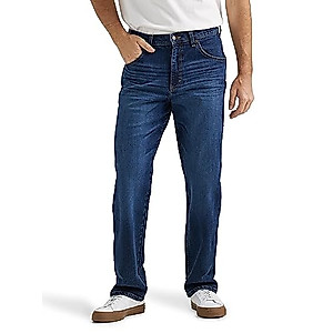 Wrangler Men's Free-to-Stretch Relaxed Fit Jean, Dark Indigo, 36W x 32L