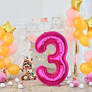 Big 40 Inch Hot Pink Number 3 Balloon 3rd Birthday Decorations for Girls | 3 Balloon Number Unicorn Three Old Birthday Decorations for Girls | Melon Birthday Party Supplies Pig Birthday Party Supplies