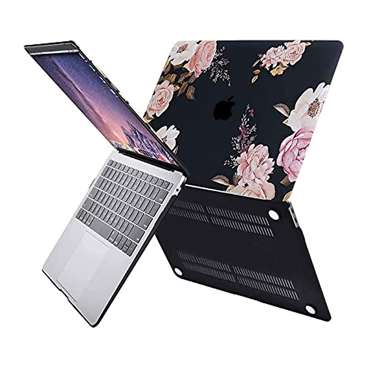 MOSISO Compatible with MacBook Air 13 inch Case 2022 2021 2020 2019 2018 Release A2337 M1 A2179 A1932 Retina Display Touch ID, Plastic Peony Hard Shell Case&Keyboard Cover&Screen Protector, Black