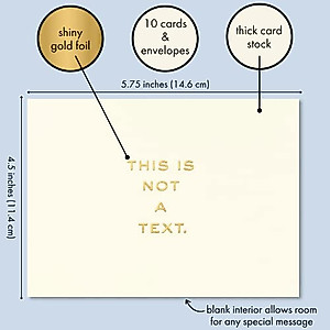 Kate Spade New York Greeting Card Set of 10 with Blank Interior and Lined Envelopes, This Is Not A Text (Gold)