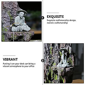 Cabilock 2pcs Mini Fisherman Figurines Chinese Mudman Sitting Fishing Garden Statue Chinese Elder Statue Landscape Micro Bonsai Terrarium Aquarium Ornaments for Fairy Garden