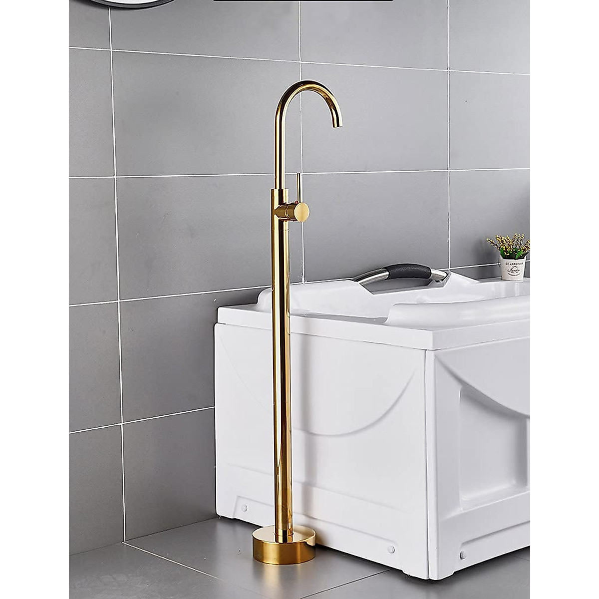 Akitbahome Freestanding Bathtub Faucet Tub Filler Faucet in Plating Gold,Floor Mount Single Handle Bathroom Shower