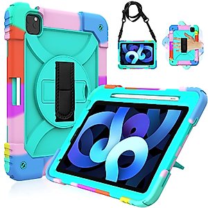 LTROP Case for iPad Air 5th/4th Generation 10.9 Inch(2022/2020),iPad Air 5/4 Case, iPad Pro 11 Case 2021/2020/2018,Pencil Holder/Swivel Stand/Shoulder Hand Strap Case for iPad 10.9 & Pro 11, Aqua Teal