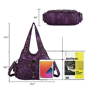 Angel Barcelo Roomy Fashion Hobo Womens Handbags Ladies Purse Satchel Shoulder Bags Tote Washed Leather Bag (Fashion Purple)
