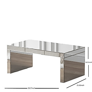 Silver Coffee Table with All Mirrored Finished, Modern Contemporary Accent Side or Coffee Table for Living Room