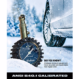 Tire Pressure Gauge - (0-60 PSI) Heavy Duty, Certified ANSI Accurate with Large 2 Inch Easy to Read Glow Dial, Low - High Air Pressure Gauge. Tire Gauge for Car and Trucks Tires by Vondior