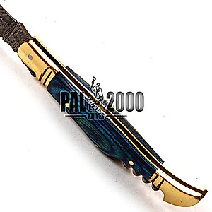 POC-9798 Handmade Damascus Folding Pocket Knife With Leather Sheath
