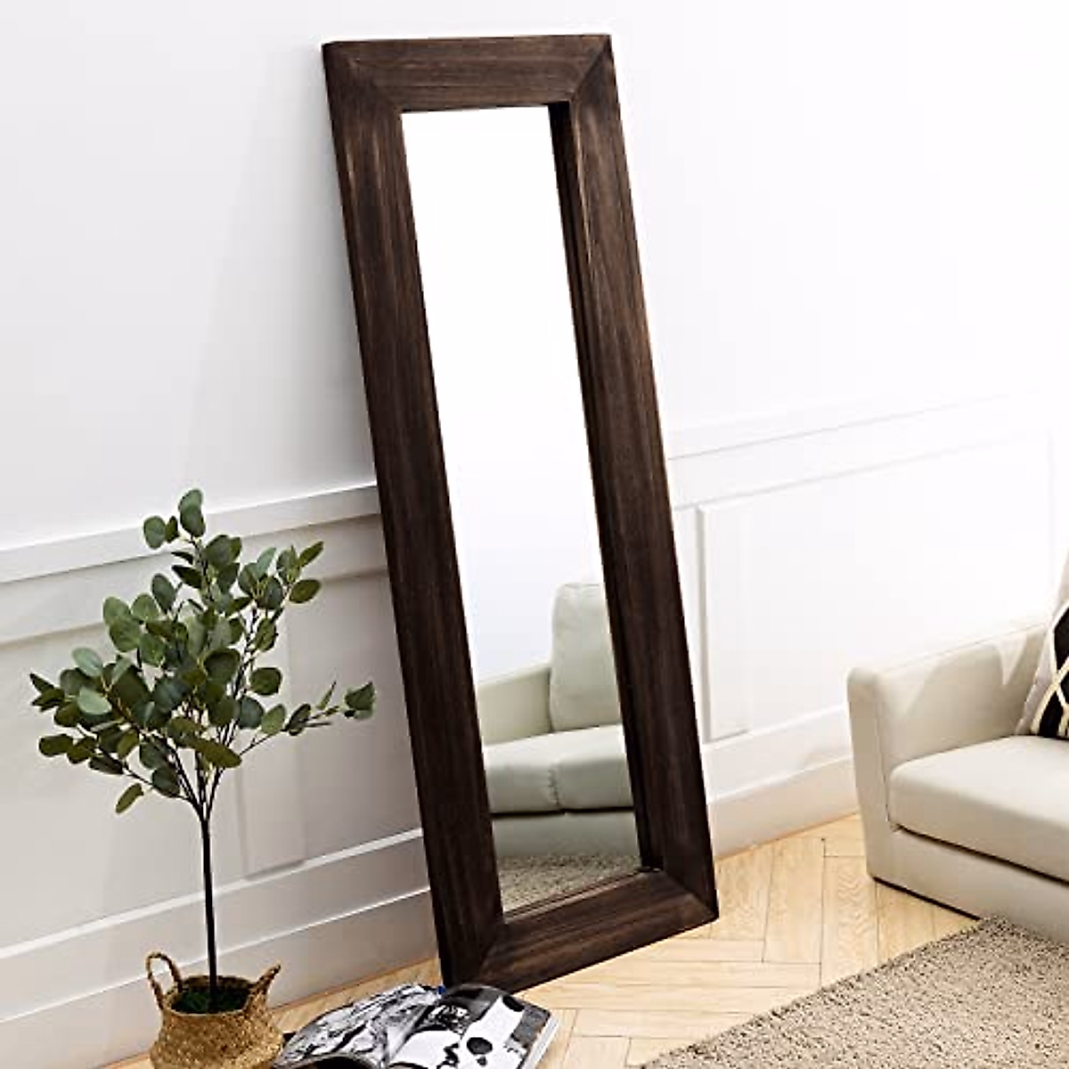 MAXYOYO Rustic Wood Floor Mirror Full Length, 47 x 16 Wall Mirror for Bathroom, Large Mirror Full Body Dressing Mirror for Living Room, Bedroom, Leaning Against Wall/Wall-Mounted Mirror