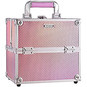 Frenessa Makeup Train Case Cosmetic Organizer Case Portable Travel Storage Box 4 trays with Dividers Lockable Make Up Case for Makeup Artist, Nail Tech, Crafter Makeup Tools Makeup Toiletry Case