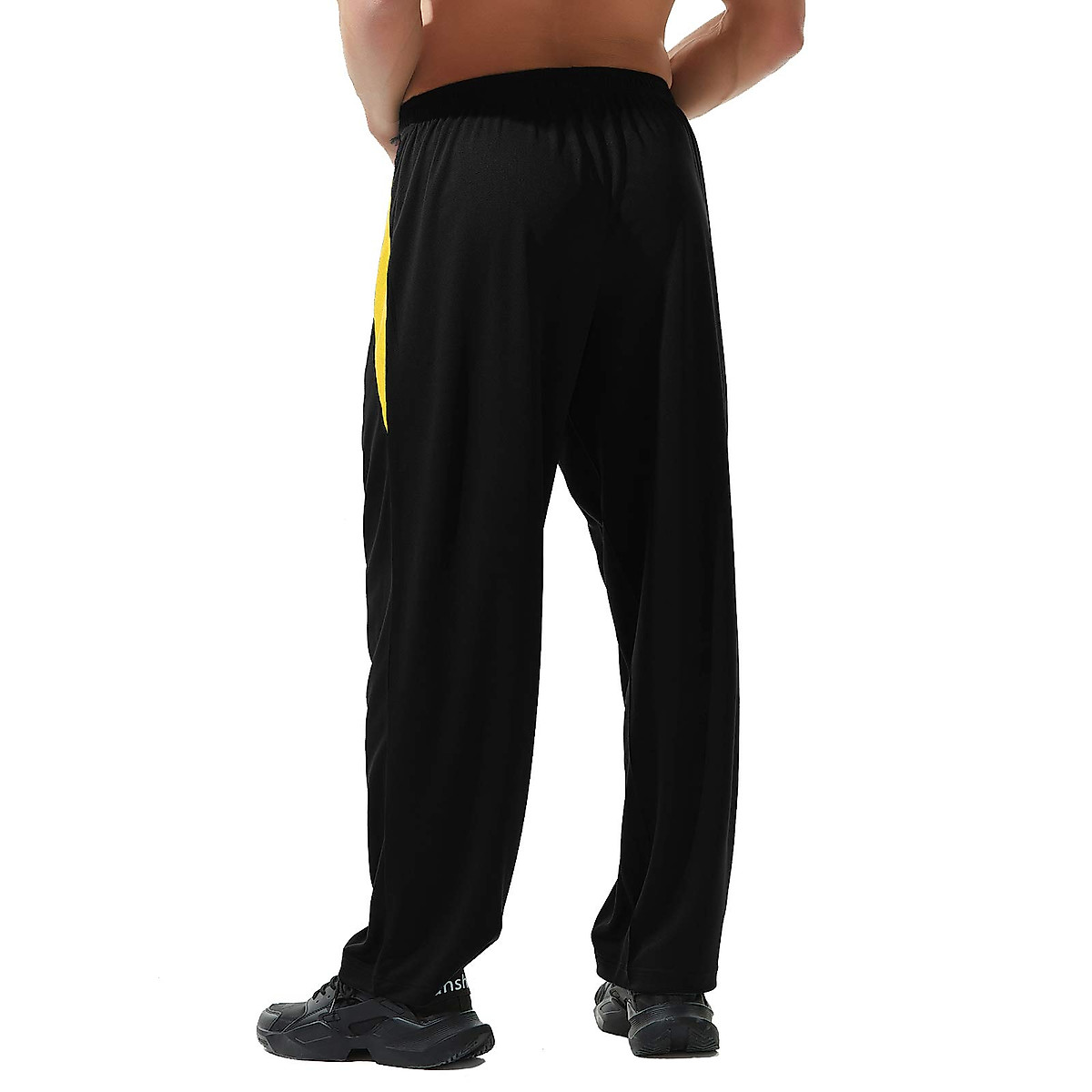 ZEROWELL Men’s Athletic Pants with Zipper Pockets Open Bottom Lightweight Sweatpants, for Workout, Running, Gym, Training (0125-Black S)
