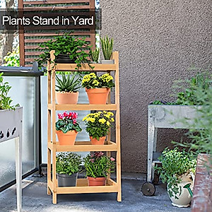 Purbambo 4 Tier Bamboo Ladder Shelf, Book Shelf Bookcase, Multifunctional Floor Freestanding Storage Rack, Plants Display Stand for Bathroom, Kitchen, Living Room