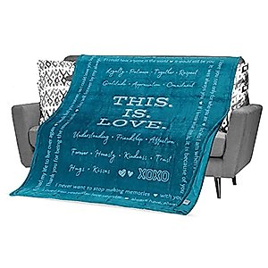 FILO ESTILO This is Love Blanket, Wife Gifts from Husband, Fiance Gifts for Her, Anniversary Wedding Gifts for Couple, Unique Snuggly Throw Blanket, 60x50 Inches (Teal)