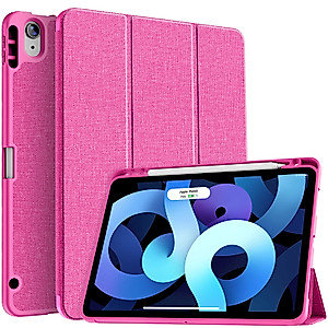 Soke iPad Air Case 5th/4th Generation 10.9 Inch with Pencil Holder - [Full Body Protection + Apple Pencil Charging], Soft TPU Back Cover for 2022 New iPad Air Gen 5 & 2020 iPad Air Gen 4, Pink