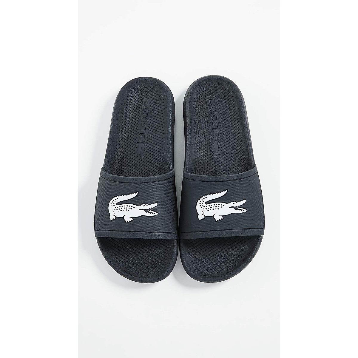 Lacoste mens Croco Slide Sandal, Black/White, 10 US