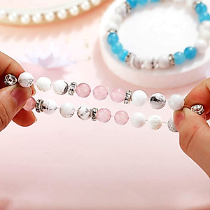 SUMMER LOVE Aquamarine Gemstones Healing Crystal Stretch Bracelet for Anxiety Stress Relief Natural Lava Stones Oil Diffuser Yoga Meditation Beads Bracelets for Women