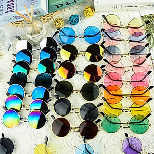 BOUBONI 28 Pairs Hippie Sunglasses 28 Colors Round Hippie Glasses 60s 70s Outfits Groovy Party Decorations Sunglasses for Women Men with Colored Glasses Cloth for Disco Party Favors