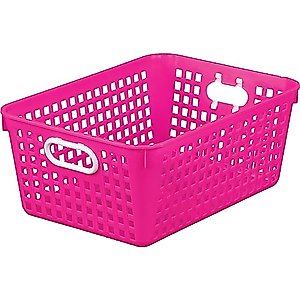 Really Good Stuff Large Plastic Book Baskets, 13?" by 10" by 5?" - Single, Pink| Classroom Library Organizer, Toy Storage, Multi-Purpose Organizer Basket