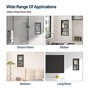 Agabok Shower Niche, 12" x 24" Black Stainless Steel Niche No Tile Needed, Two-Tier Wall Niche, Recessed Shower Shelf, Bathroom Niche for Storage